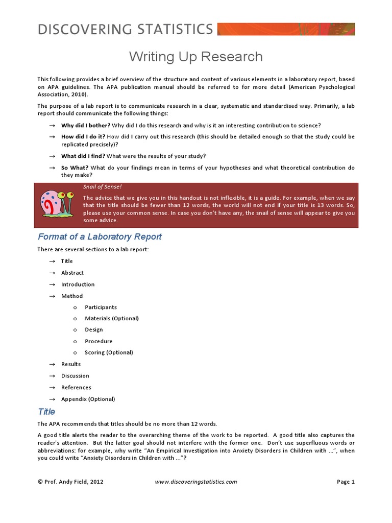 Writing Up Research | PDF | Experiment | Apa Style