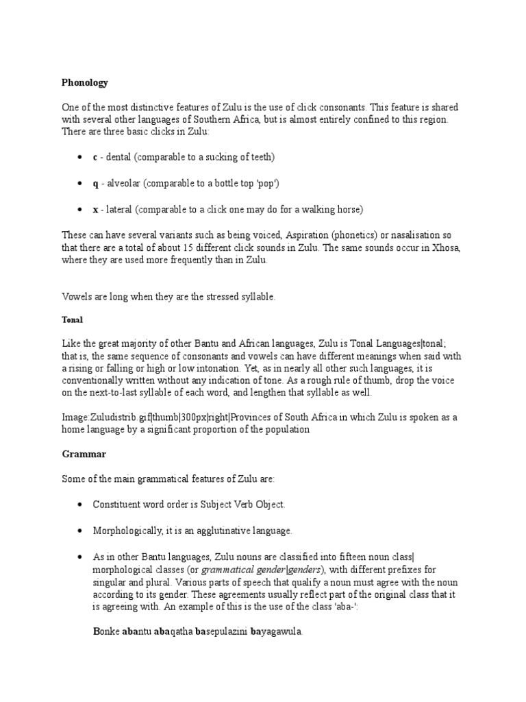 The Phonology, Grammar and Structure of the Zulu Language | PDF | Noun ...