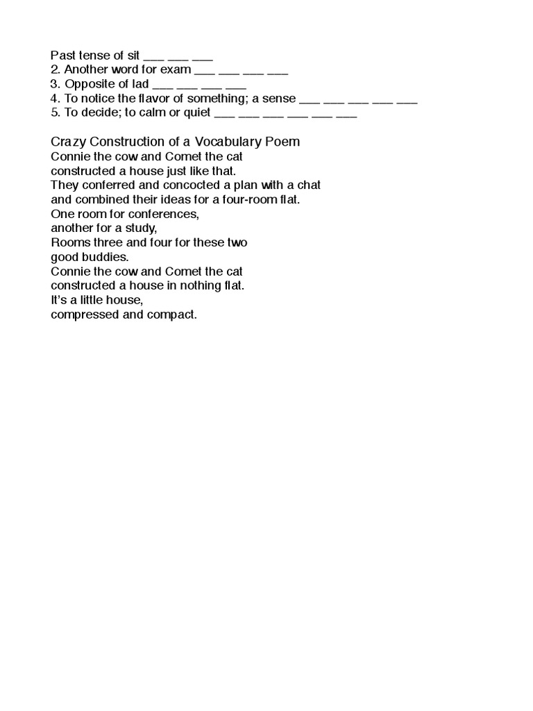 Vocabulary Poem and Word Puzzles | PDF