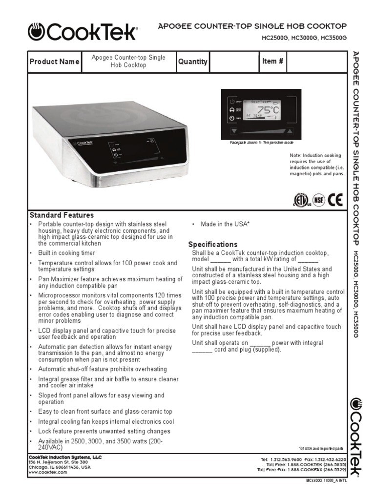 Cooktek - Mc 2500 g | Kitchen Stove | Equipment
