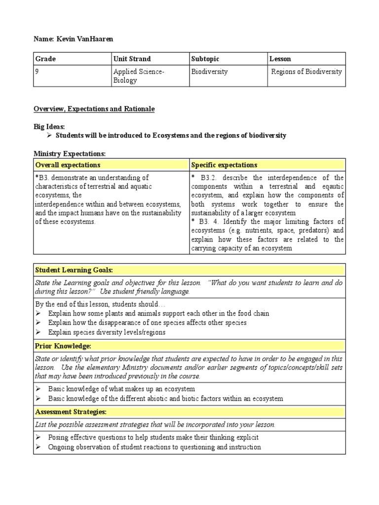 Lesson Plan Biodiversity | PDF | Biodiversity | Invasive Species