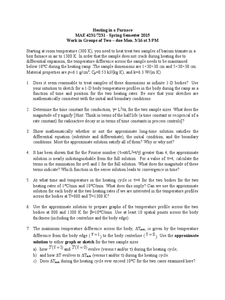 Heating in A Furnace Worksheet | PDF | Thermal Conduction | Heat