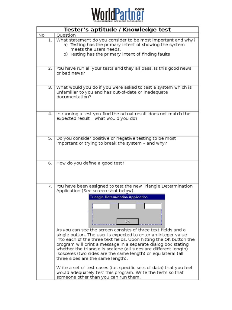 Aptitude Test For Testers | PDF | Software Bug | Triangle