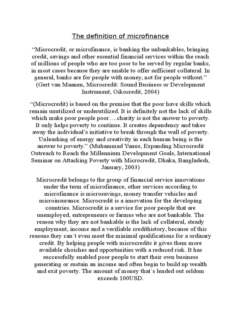The Definition of Microfinance | PDF | Microfinance | Microcredit