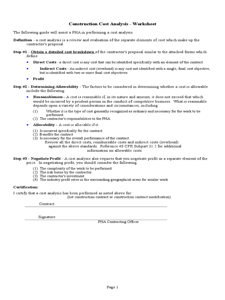 Cost Analysis - Construction | PDF | Employment | Economies
