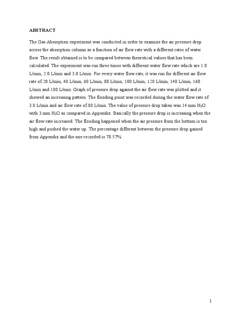 Gas Absorption Lab Report Pdf Gases Absorption Chemistry