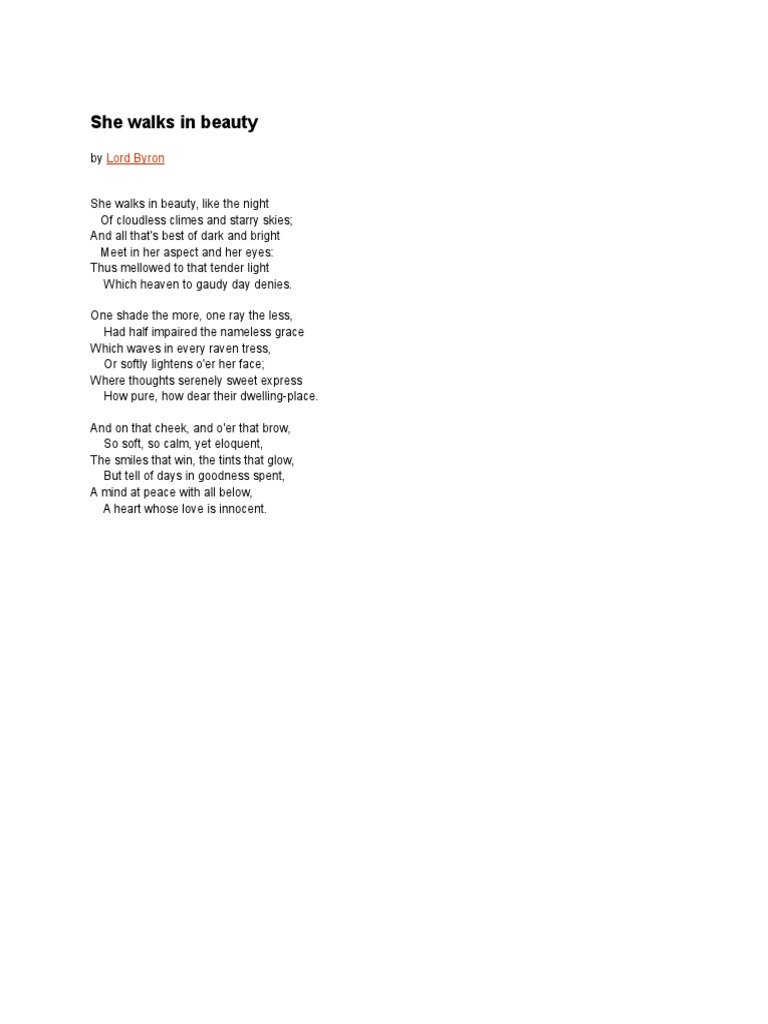 Lord Byron's "She Walks in Beauty" Poem | PDF | Poetry