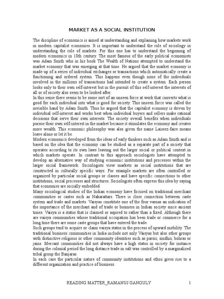 Understanding Markets as Social Institutions | PDF | Market (Economics ...