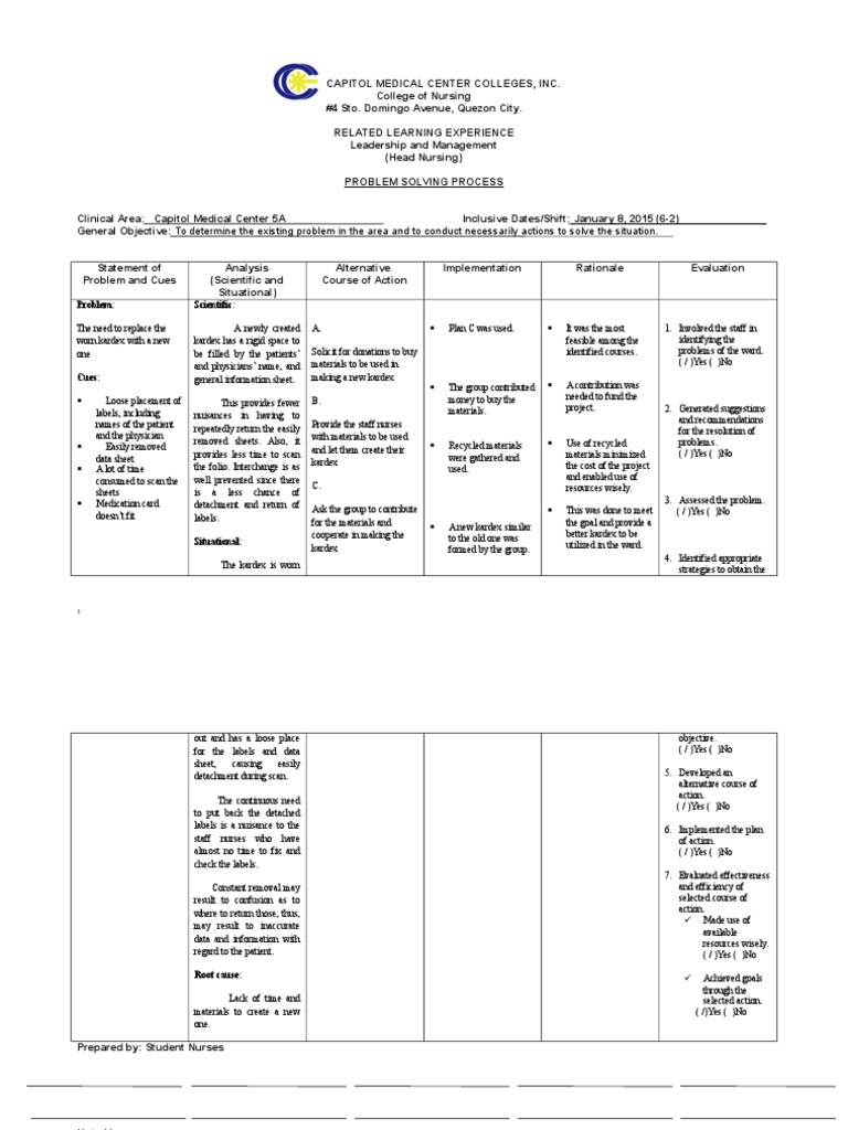 MG Problem Solving Process | PDF | Nursing | Patient