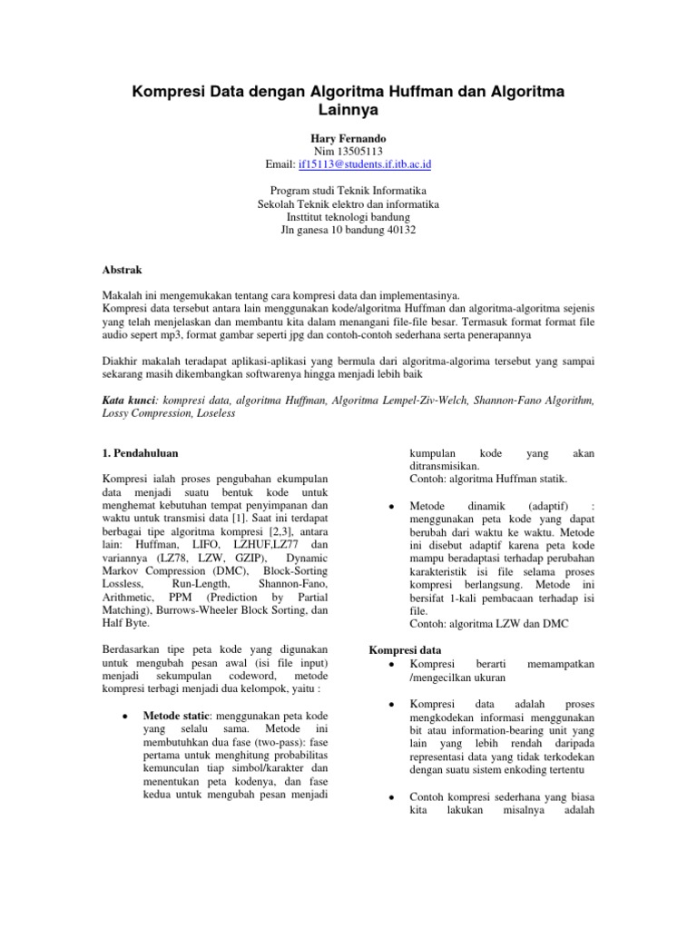Kompresi Data Dengan Algoritma Huffman | PDF