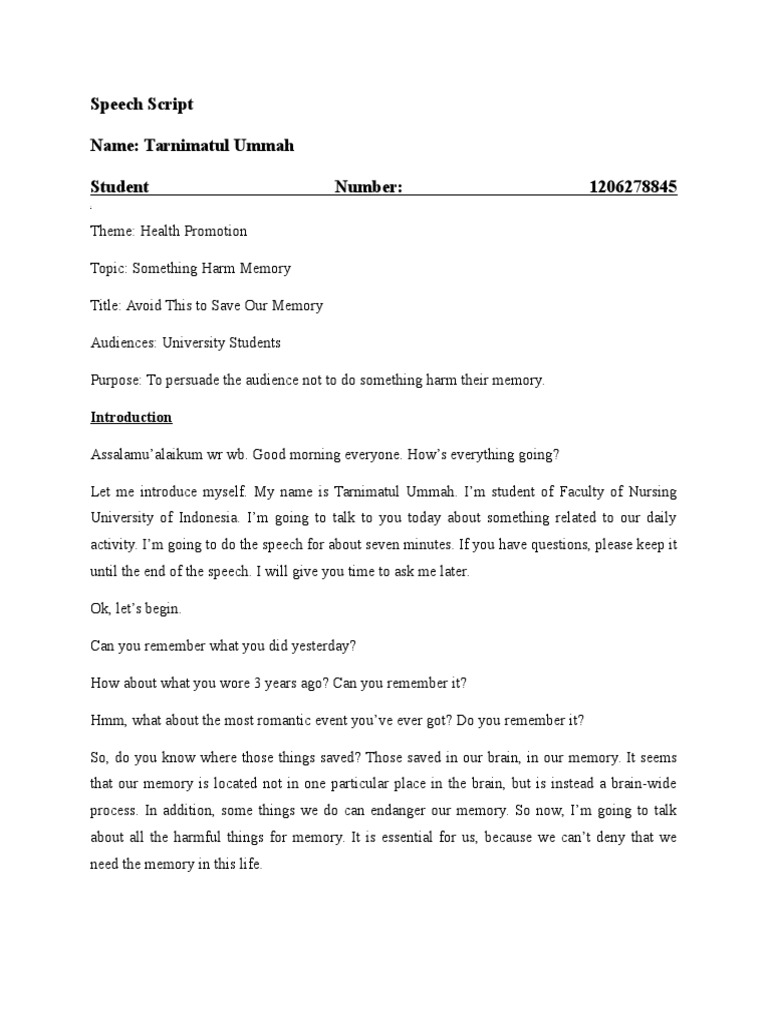 Speech Script | PDF | Memory | Cerebrum