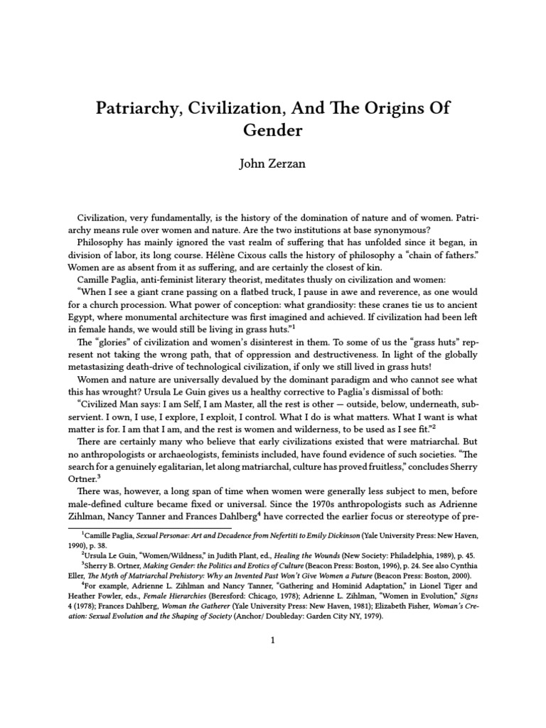Patriarchy Civilization and The Origins of Gender | PDF | Matriarchy ...