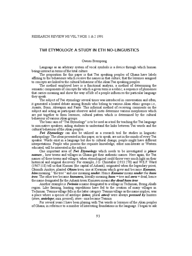 Twi Language Ethymology | PDF | Ghana | Word