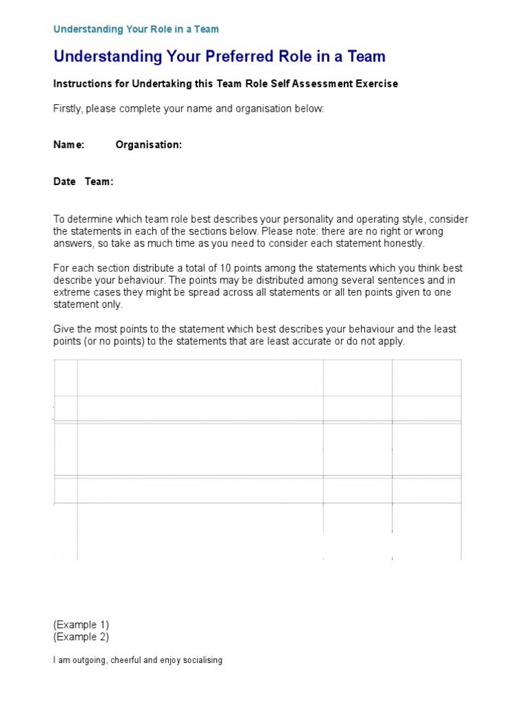 Team Roles Questionnaire | PDF | Psychological Concepts | Behavioural ...