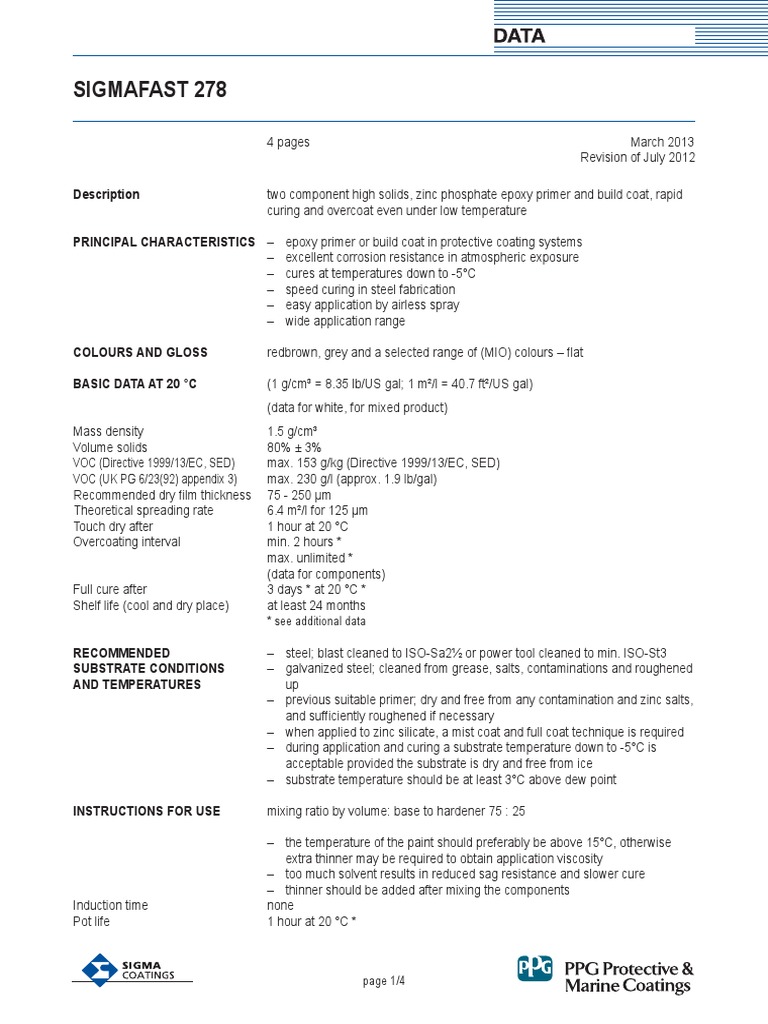Sigmafast 278 | PDF | Epoxy | Paint