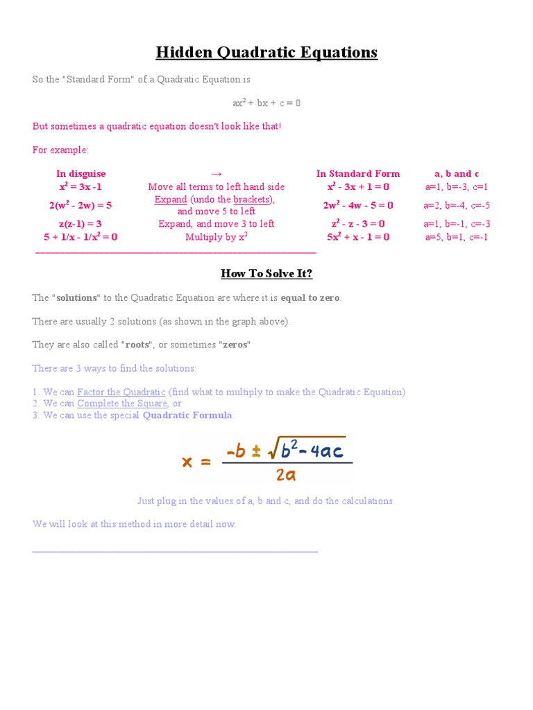 Hidden Quadratic Equations | PDF | Quadratic Equation | Equations