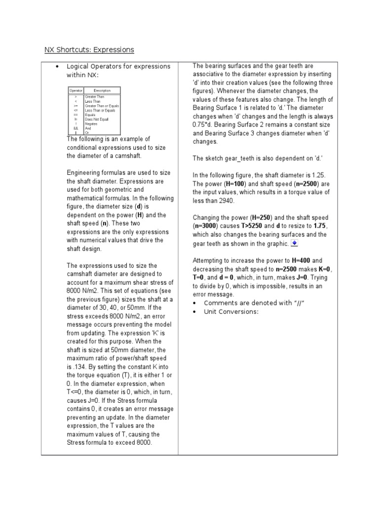 NX Shortcuts Expressions | PDF