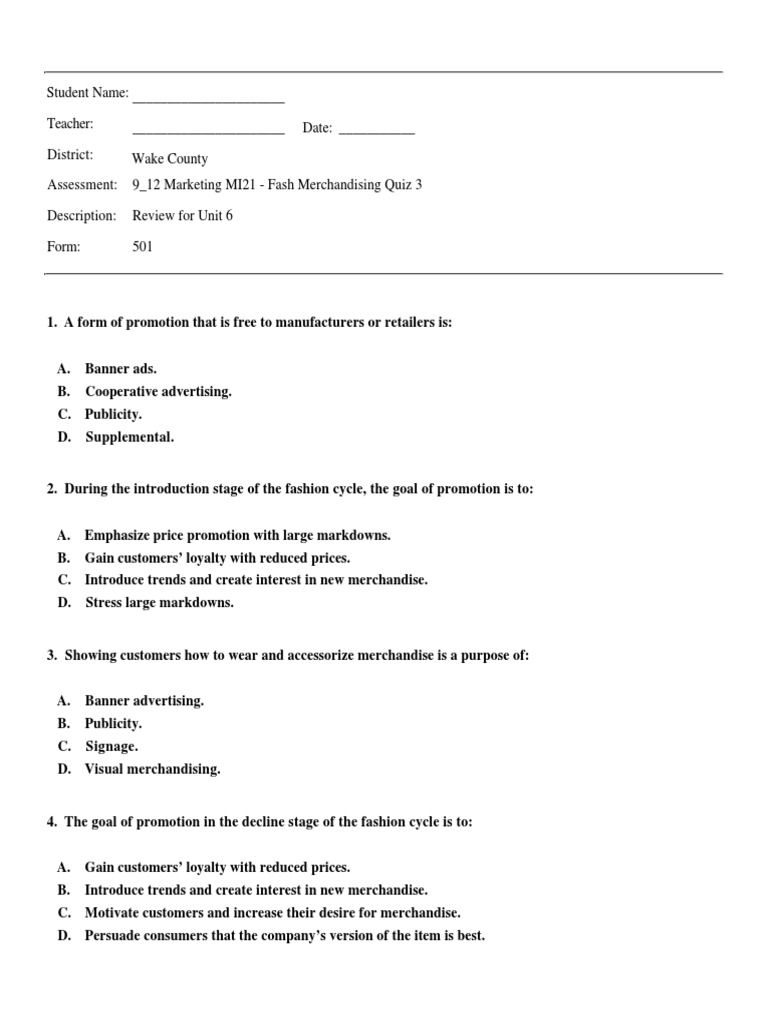 Unit 6 Review | PDF | Advertising | Merchandising