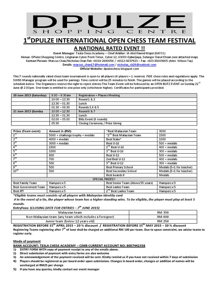 1st DPulze International Open Chess Team Festival Entry Form | PDF ...