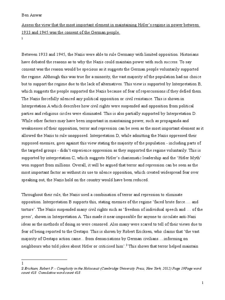 Nazi Germany Essay | PDF | German Resistance To Nazism | Gestapo