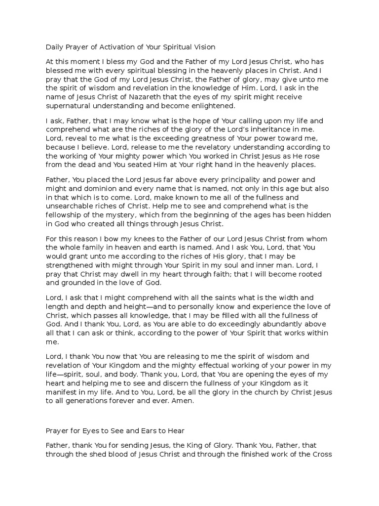 Activate Your Spiritual Vision Prayer | PDF | Jesus | Prayer