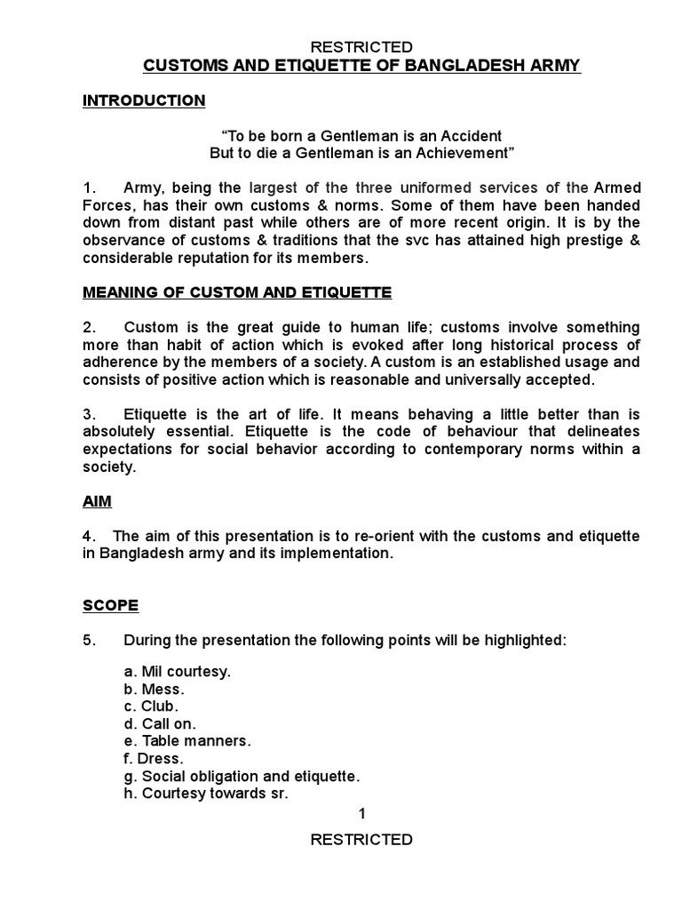 Customs & Etiquette of Bangladesh Army | PDF | Etiquette