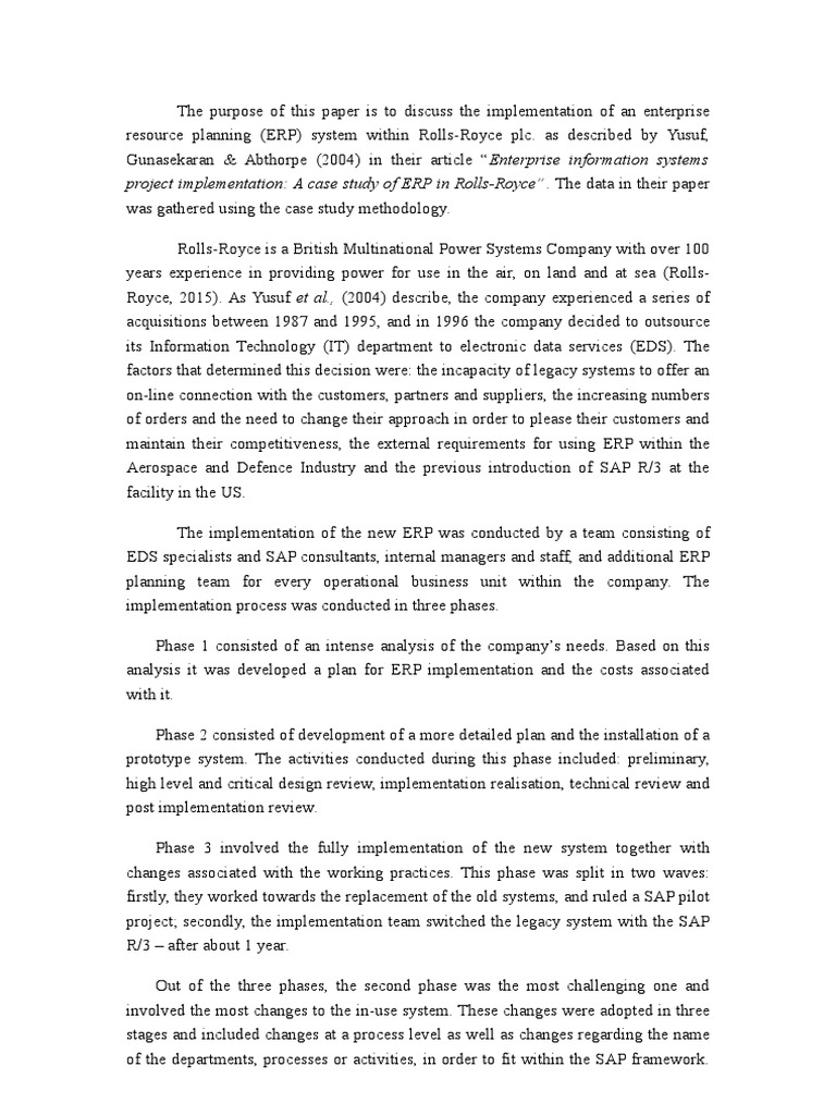 ERP Implementation at Rolls-Royce Case Study | PDF | Enterprise ...