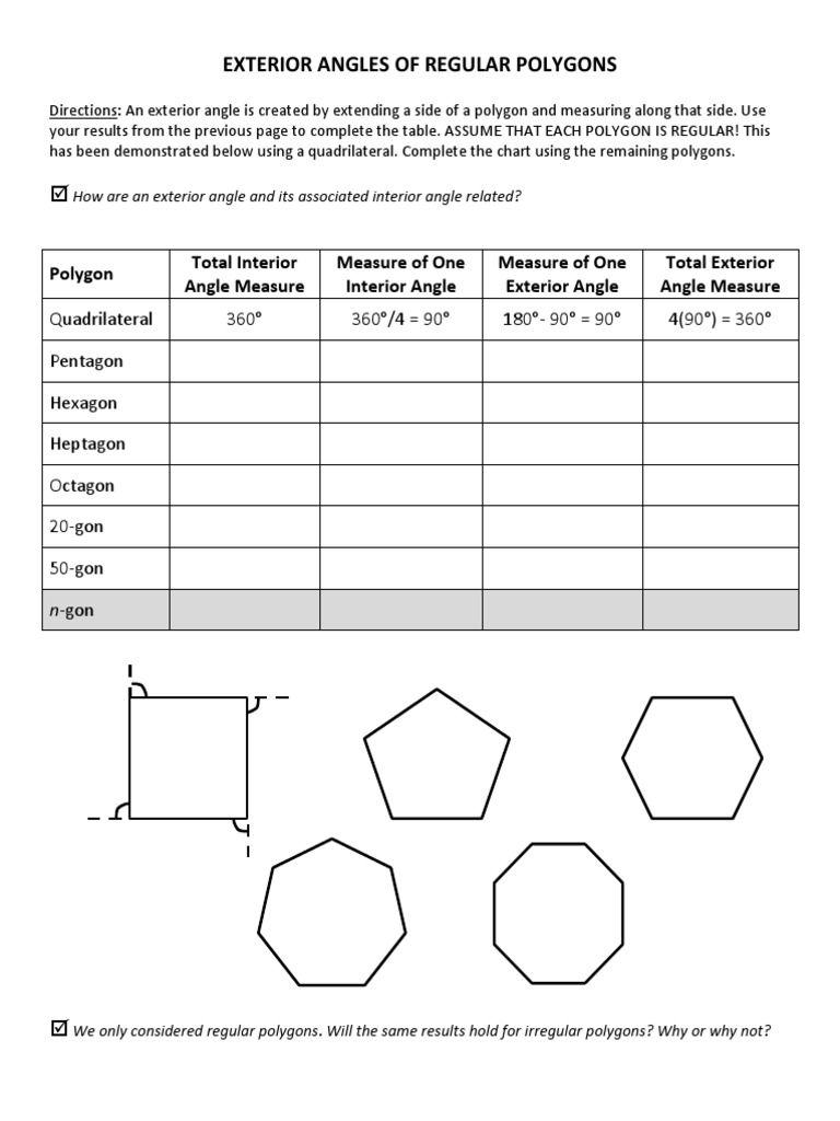Exterior Angles of Regular Polygons | PDF