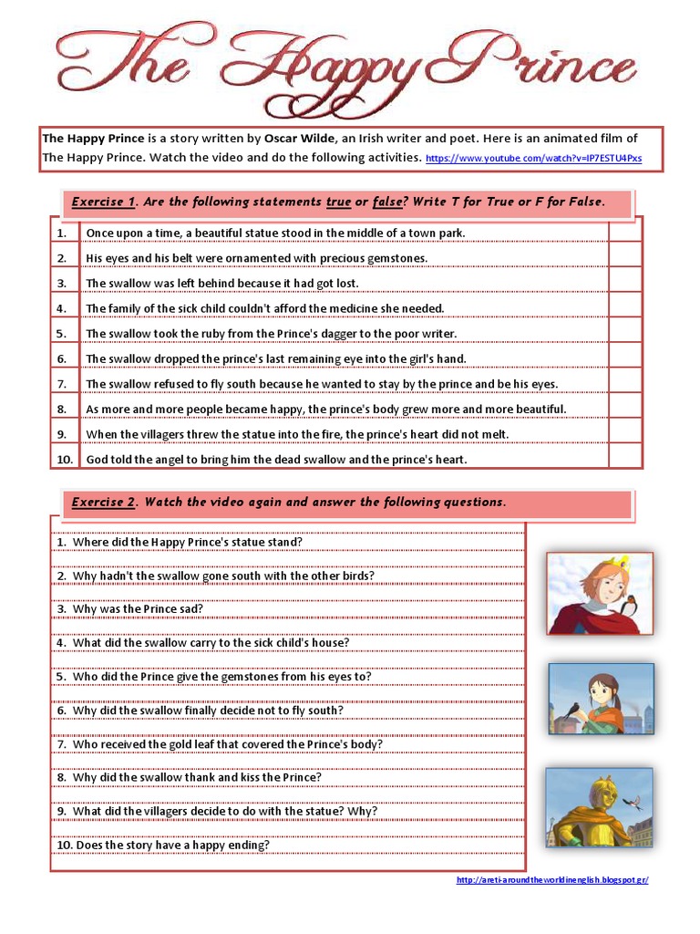 The Happy Prince (Video Worksheet) | PDF