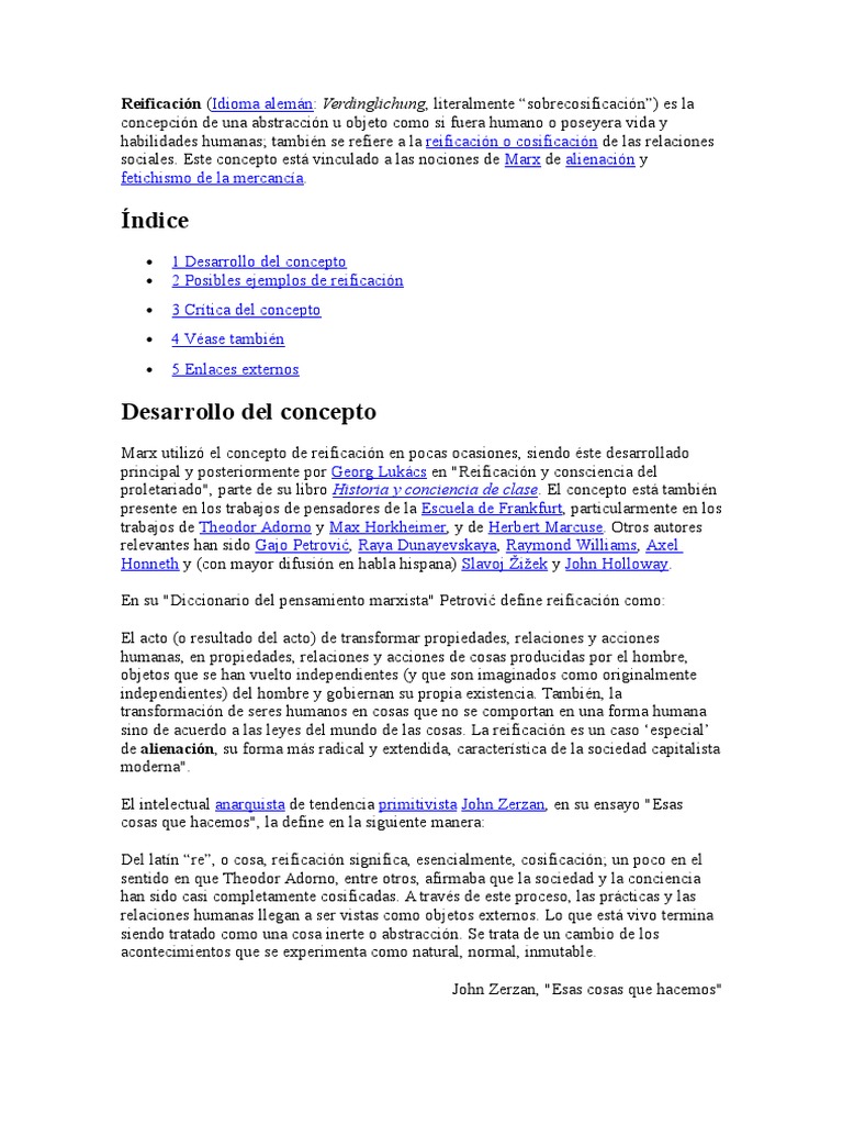 Reificación: La cosificación de las relaciones humanas y sociales | PDF ...