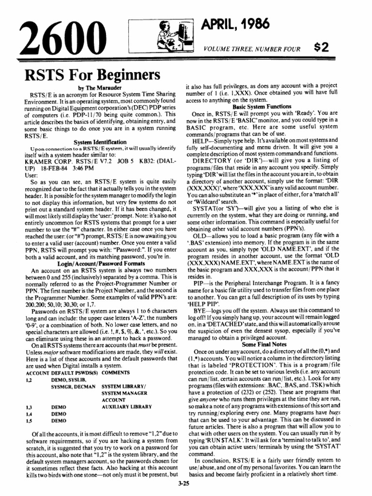 RSTS For Beginners: APRIL, 1986 | PDF | Public Key Cryptography | Key ...