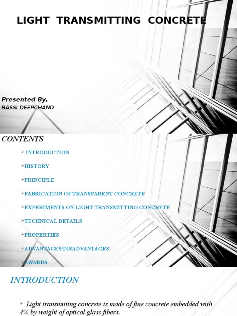 LIGHT TRANSMITTING CONCRETE.pptx | Concrete | Optical Fiber