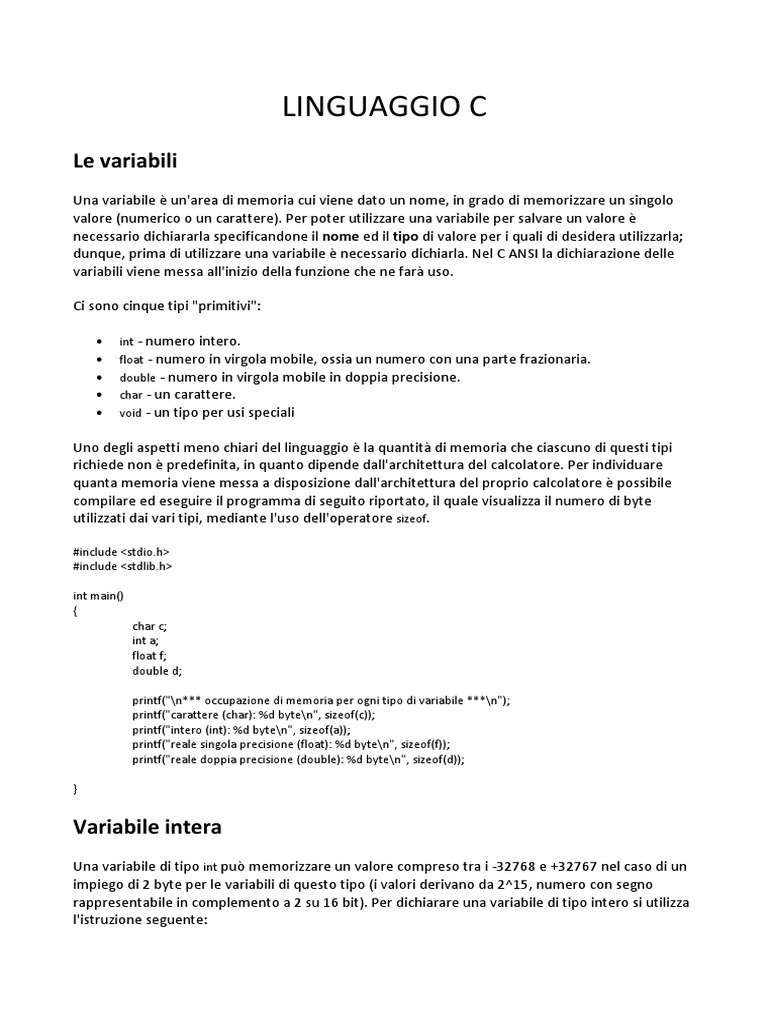 Completo Linguaggio C | PDF