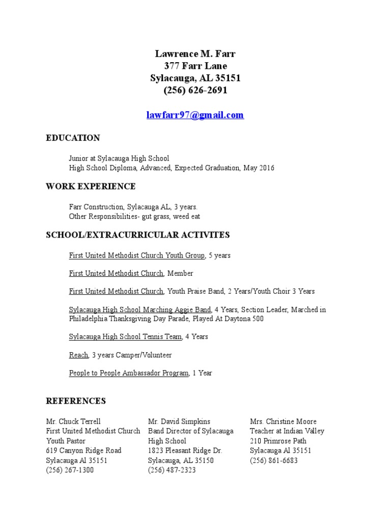 Lawrence M. Farr - Student Resume | PDF
