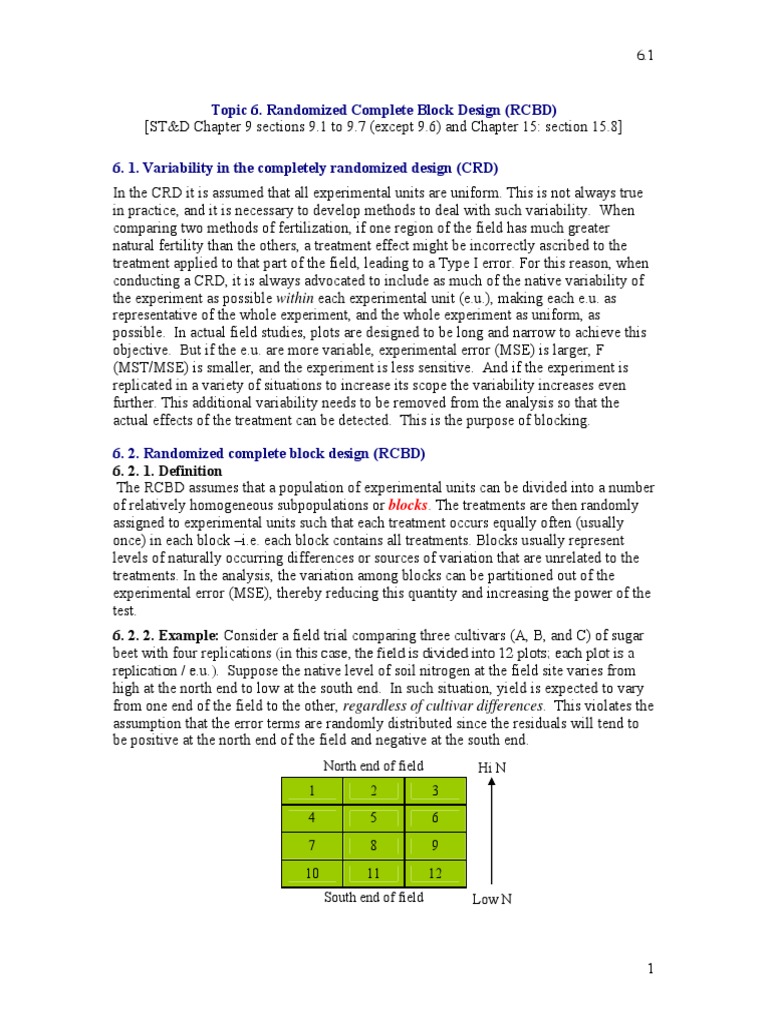 Topic 6. Randomized Complete Block Design (RCBD) | PDF | Errors And Residuals | Analysis Of Variance