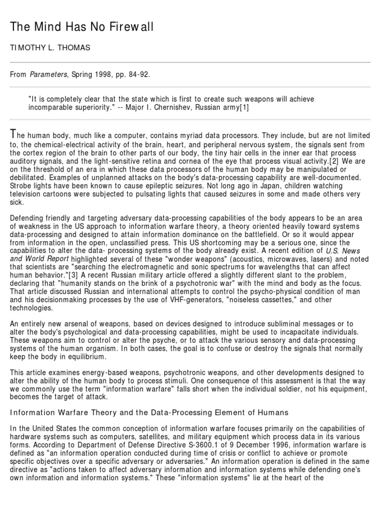 The Mind Has No Firewall | PDF | Information | Military