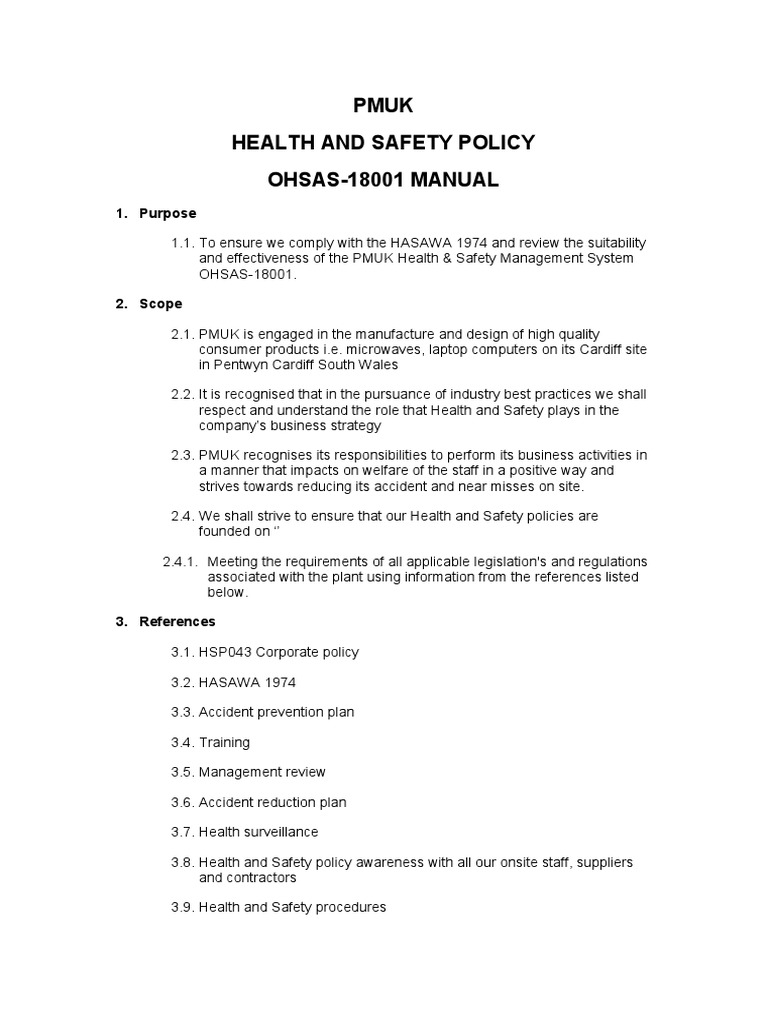 Panasonic Ohsas 18001 Manual 2014 | PDF | Occupational Safety And ...