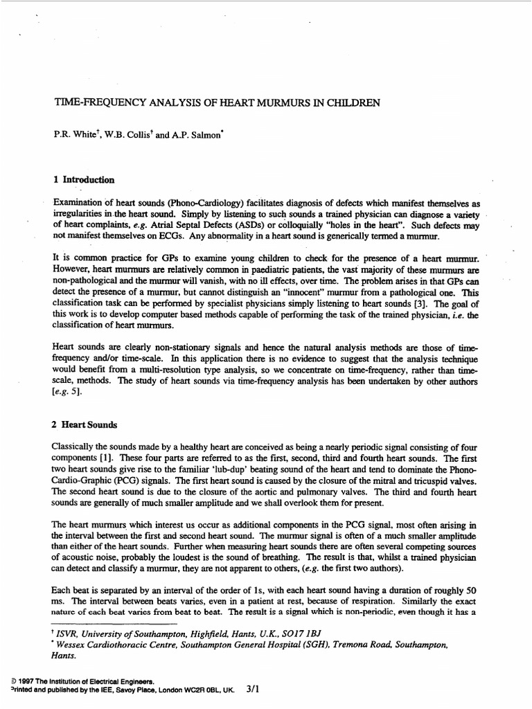 Time-Frequency Analysis Heart Murmurs: Children | PDF | Heart Valve | Heart