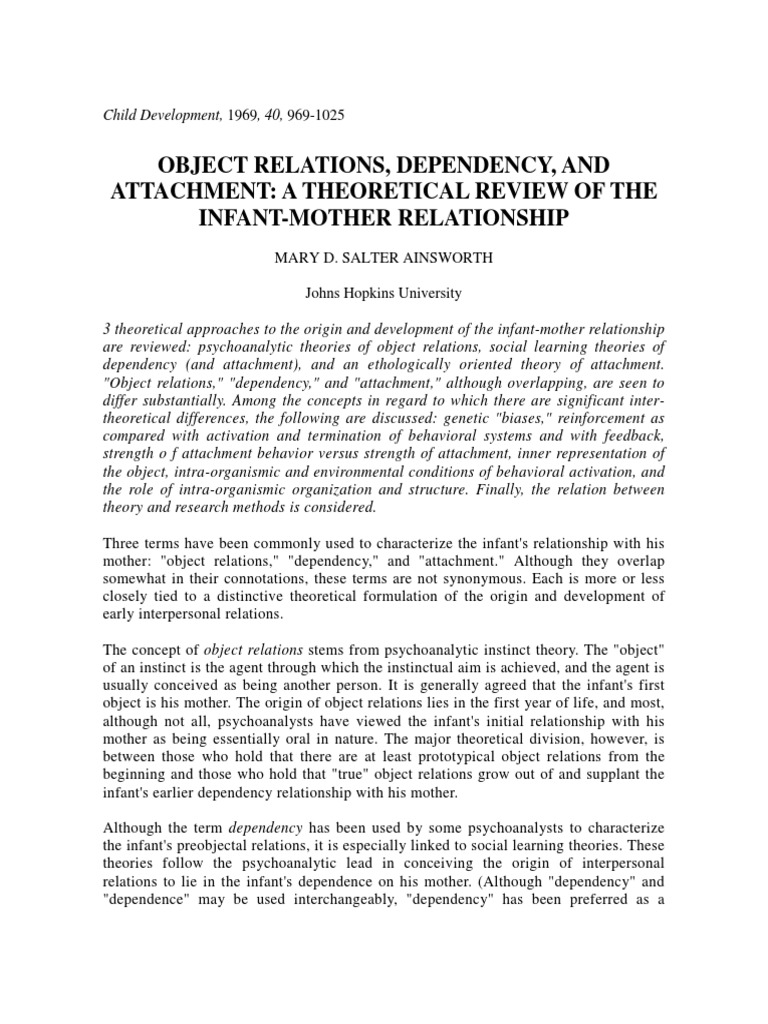Object Relations, Dependency, and Attachment: A Theoretical Review of ...