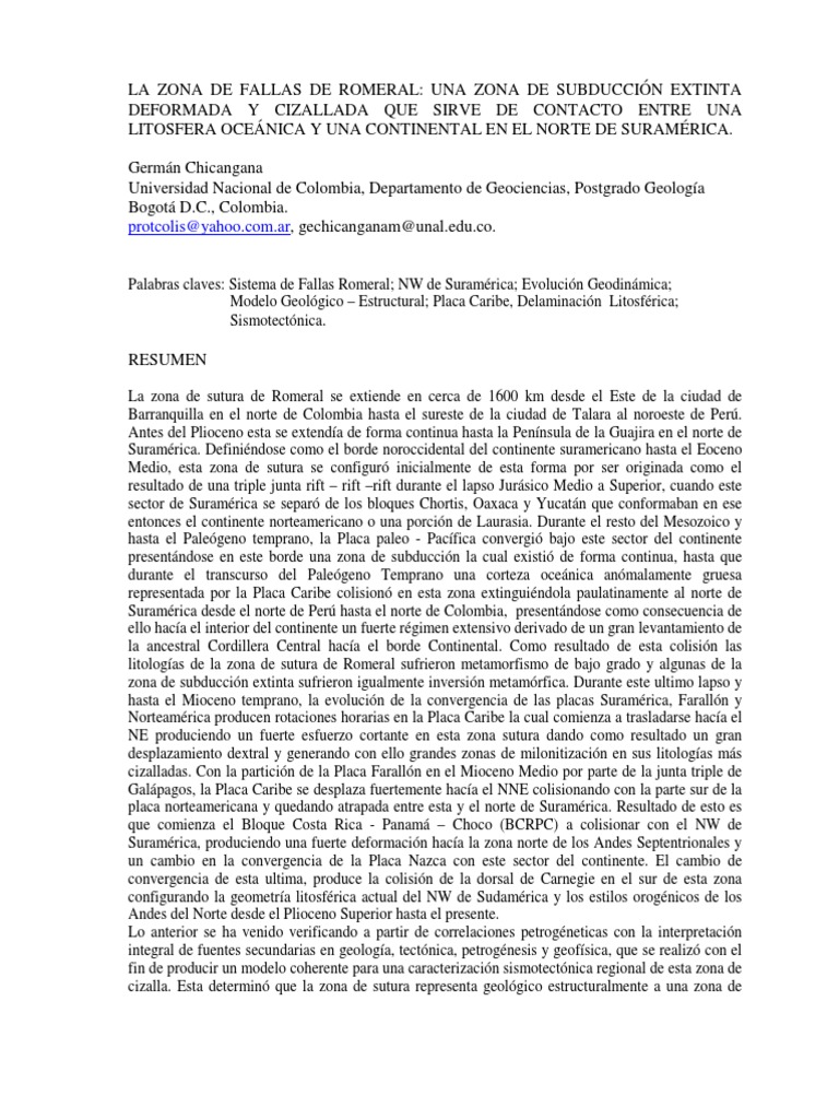 Falla Romeral | PDF | Roca (geología) | Placas tectónicas
