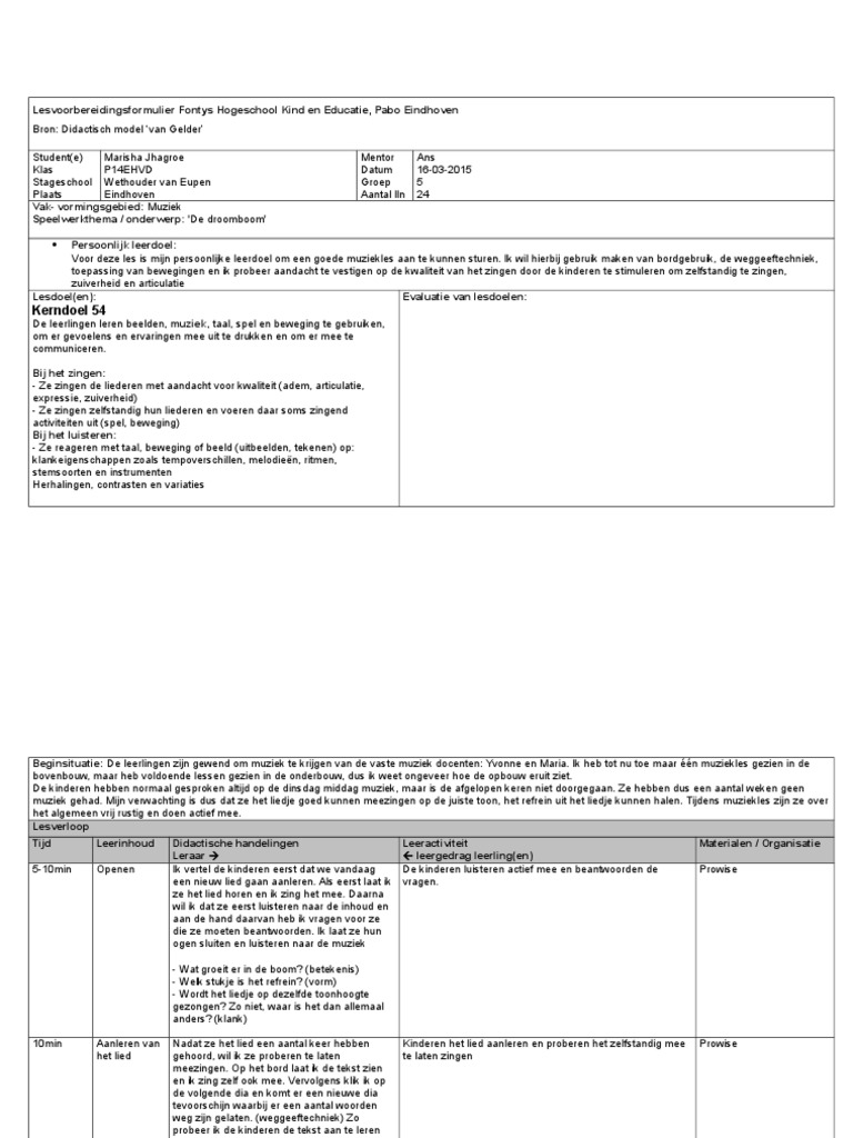 Les Muziek de Droomboom Groep 5 | PDF
