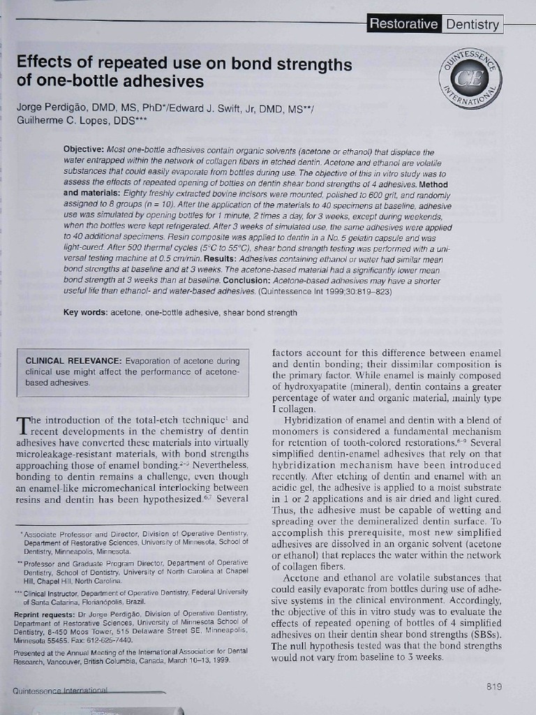 Effects of Repeated Use On Bond Strengths of One-Bottle Adhesives | PDF ...