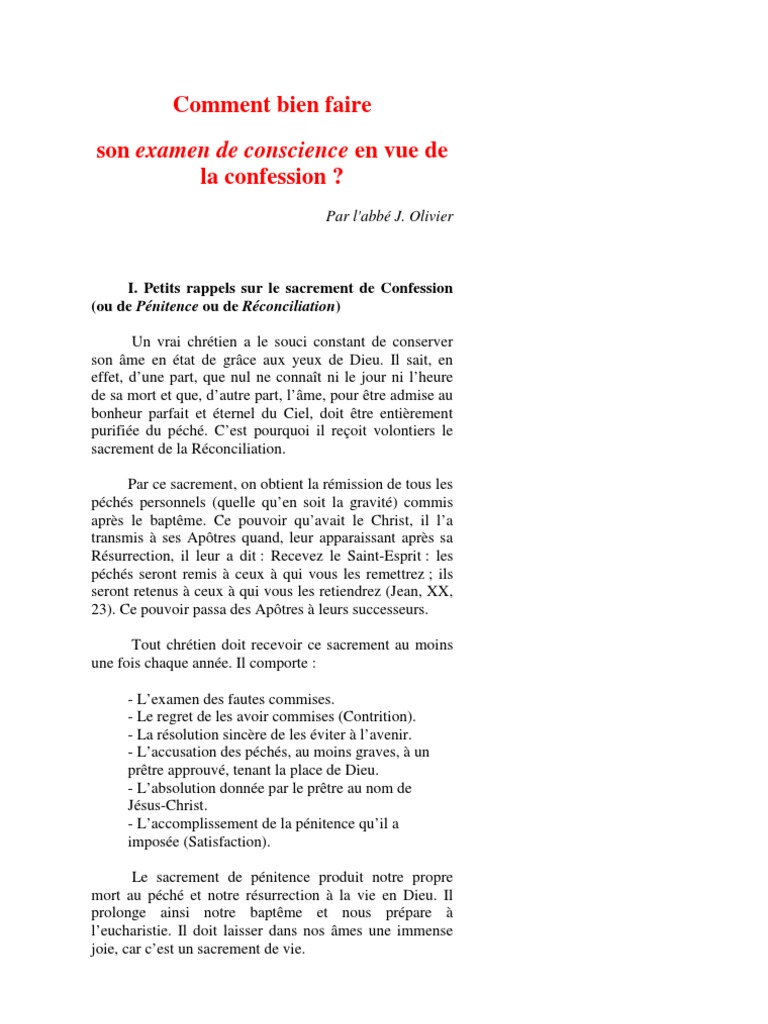 Comment Bien Faire Son Examen de Conscience en Vue de La Confession ...