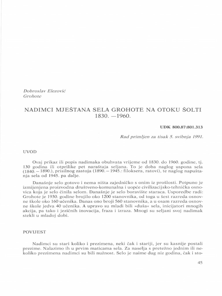 Dobroslav Elezovic - Nadimci U Gorhotama Na Šolti | PDF