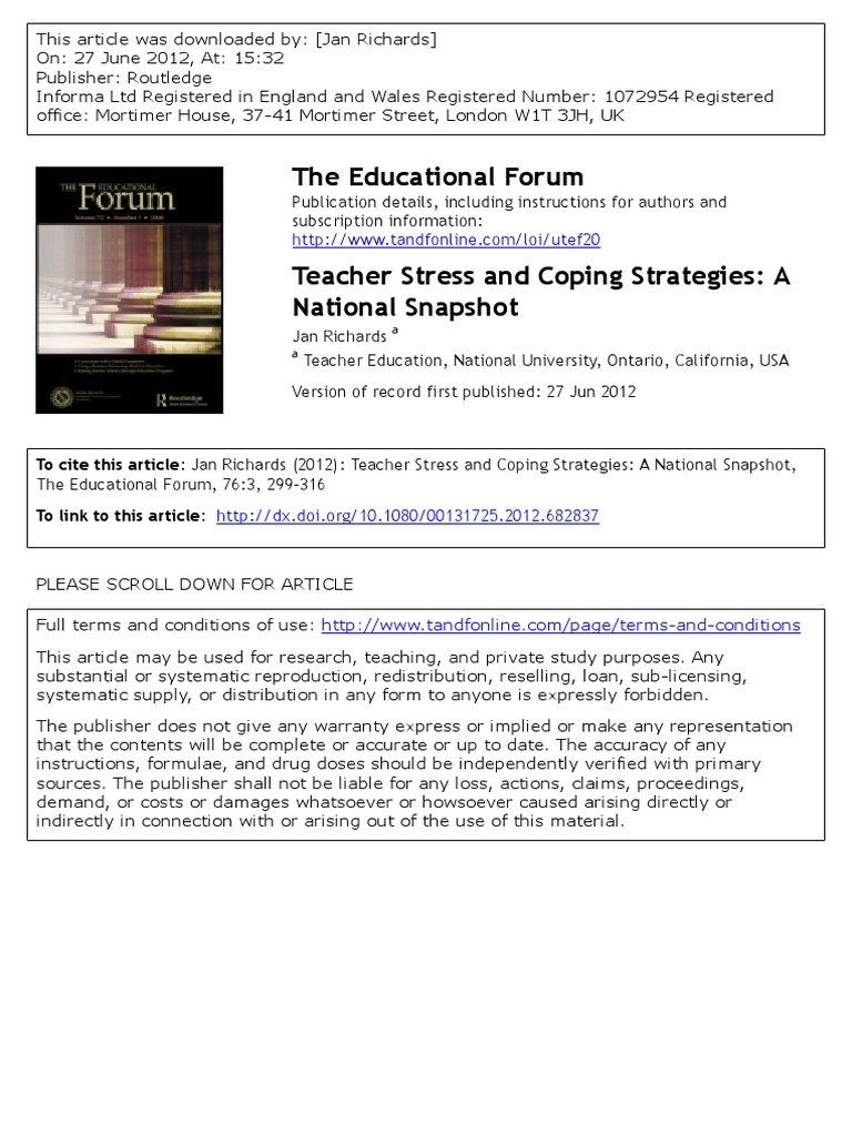 Teacher Stress and Coping Strategies | PDF | Relaxation (Psychology ...