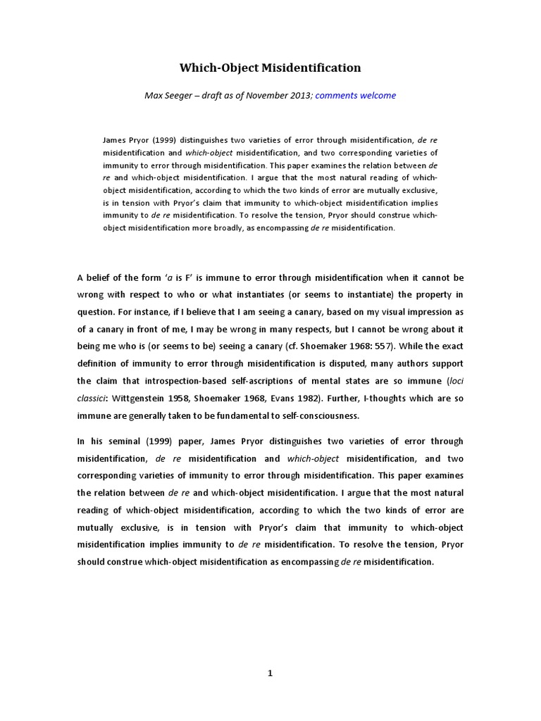 Which-Object Misidentification | PDF | Theory Of Justification ...