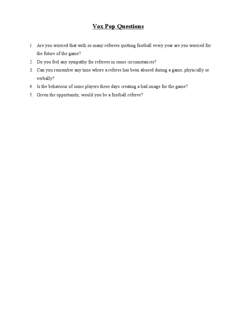 Vox Pop Questions | PDF