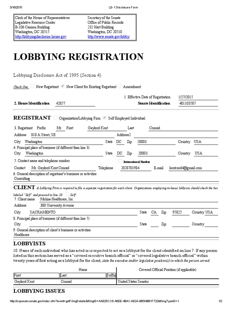 Conrad Lobbying | PDF | Lobbying In The United States | Lobbying ...