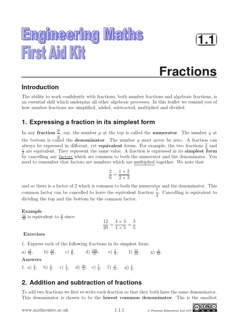 Mastering Fractions: Simplification & Operations | PDF | Fraction ...