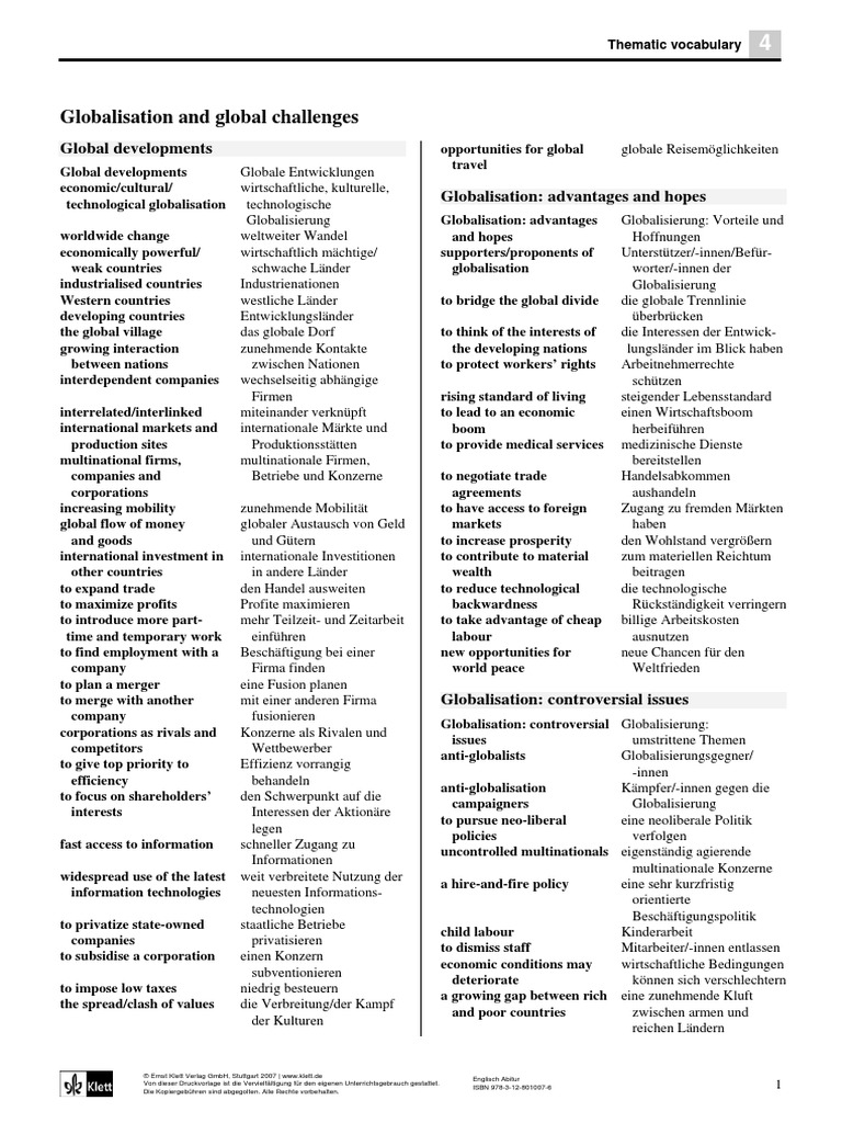 Globalization Thematic Vocabulary | PDF